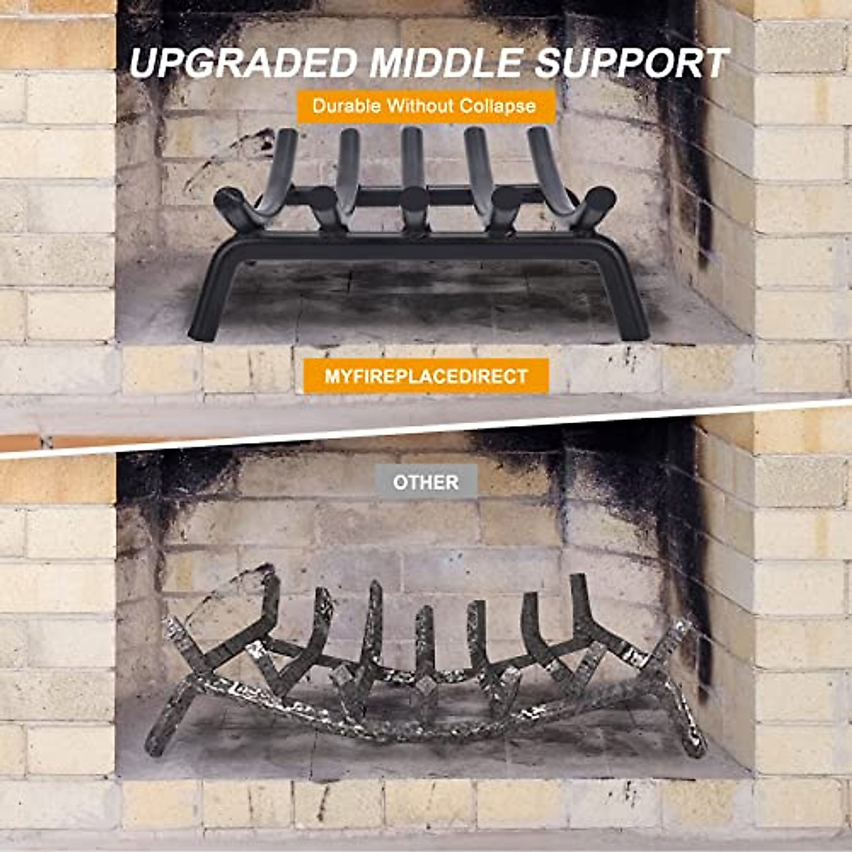 Fireplace Grate 14 Inch Solid Round Steel 3/4" Bar -Heavy Duty Wrought Cast Iron Indoor Outdoor Firewood Stove Log Holder Rack Wood Burning Fireplace Accessories, Camping, Chimney, Hearth Tools