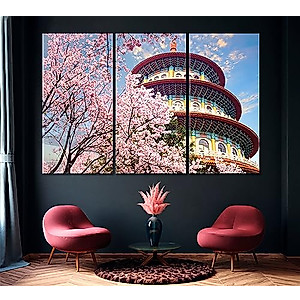 Tianyuan Temple with Sakura Blossom Taiwan Canvas Print 1 Panel / 36x24 inches