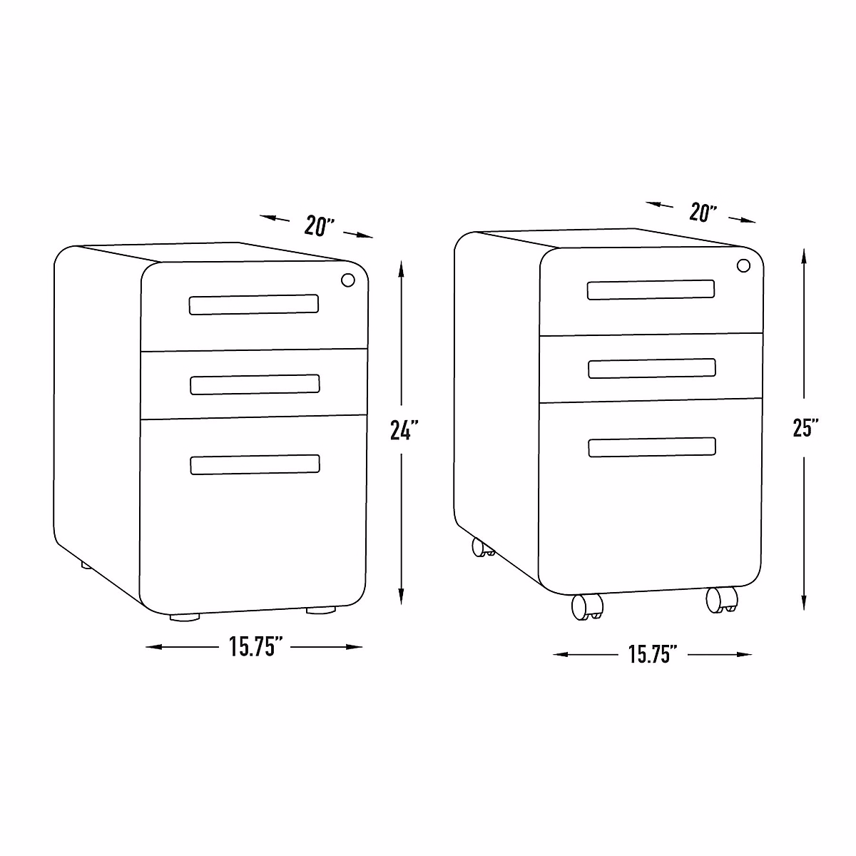 Laura Davidson Furniture Stockpile 3 Drawer File Cabinet with Lock - Under Office Desk Metal Filing Cabinet, Legal/Letter File Folders, Wheels and Stationary Feet, Pre-Assembled, Light Grey Faceplate