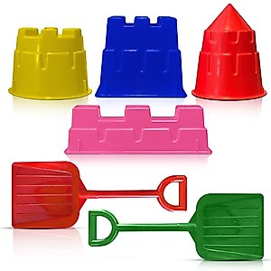 Back Bay Play Sand Castle Molds Sand Castle Building Kit - Beach Toys Kit - Snow & Sand Toys Sets for Kids Outdoor Sandbox Toys for Toddlers 1.5 Year and Up Made in USA (6 Piece with Shovels)
