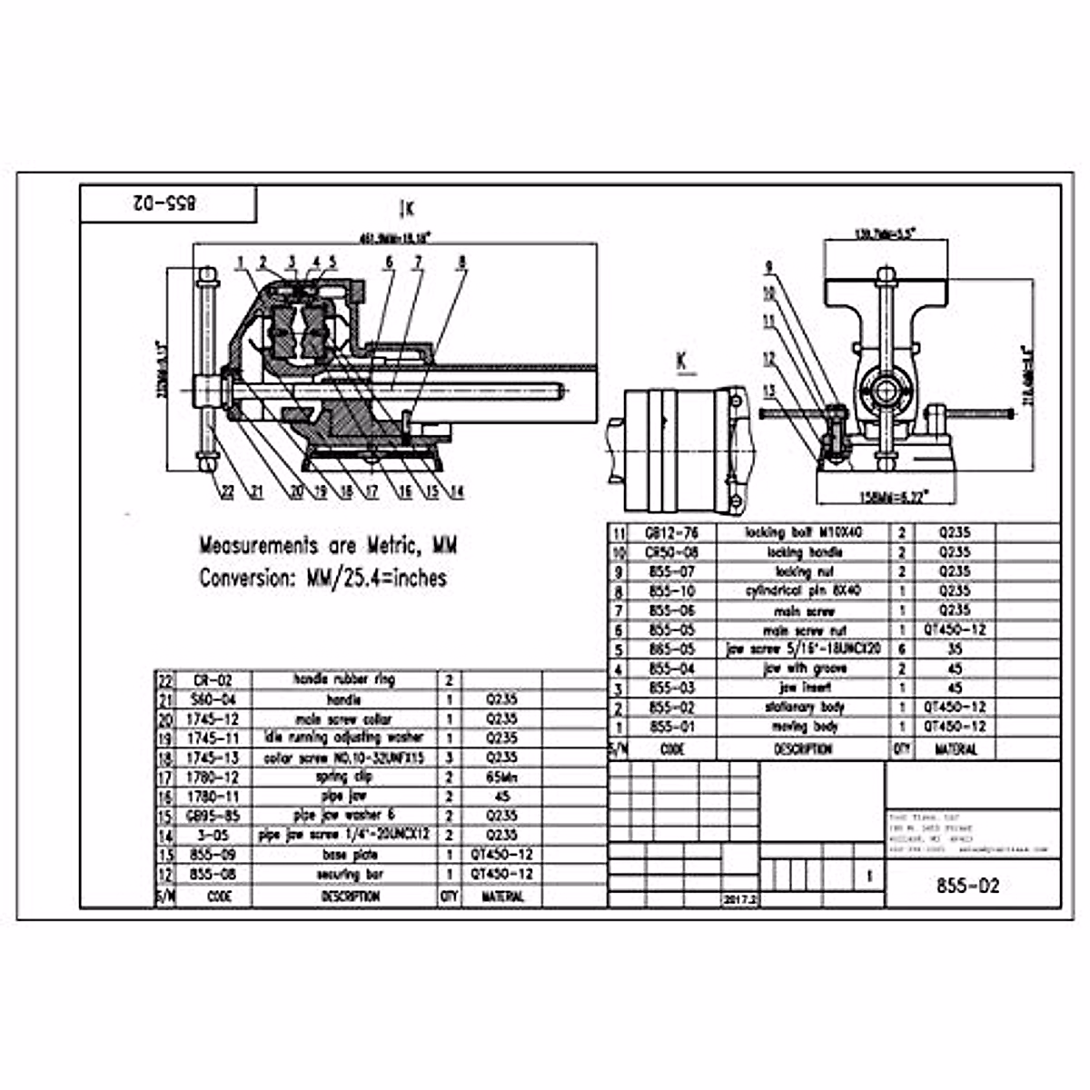 Yost Vises 855-D2 Industrial Grade Reversible Vise, 5.5", Blue