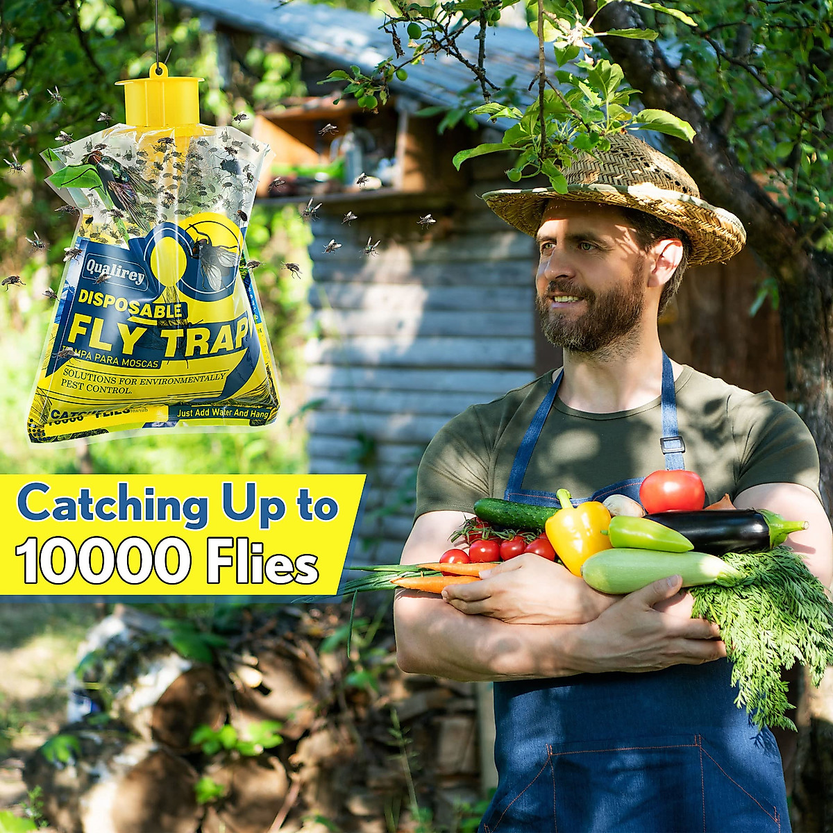 Qualirey 4 Pack Fly Traps Outdoor Hanging, Disposable Fly Killer Trap Bag Catcher for Outside Farms, Pastures, Chicken Coops, Stables, Barns, Horse, Garbage Cans, Garbage Ponds, Yard, Backyard, Patio