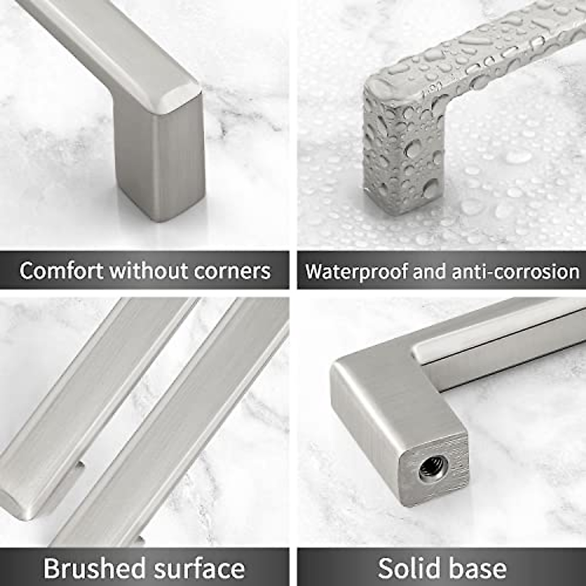 KLOOSE Brushed Nickel Cabinet Pulls 3.75 Inch Hole Centers 10 Pack Kitchen Cabinet Handles Solid Square Bar Drawer Pulls Cabinet Hardware Dresser Handles