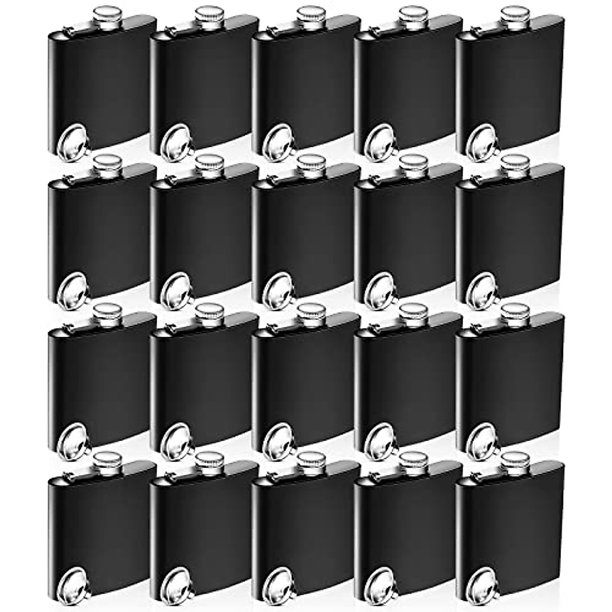 20 Pieces Stainless Steel Hip Flask Matte Black Flask Set Leak Proof Drinking Liquor Flask Metal Hip Flask with 20 Pieces Funnel for Men Women Drinking Alcohol Whiskey Wine Wedding Party Supply (6 oz)