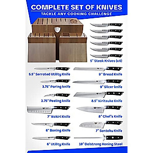 DALSTRONG Knife Block Set - 18 Piece Colossal Knife Set - Gladiator Series - High Carbon German Steel - Acacia Wood - ABS Handles Kitchen Knives - Premium Kitchen Knife Set with Block - NSF Certified