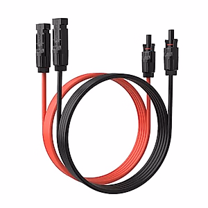 ELFCULB Solar Panel Extension Cable - 1Pair 10AWG 3FT Solar Extension Cable Black ＆ Red, Solar Panel PV Cable Wire with Male/Female Connectors