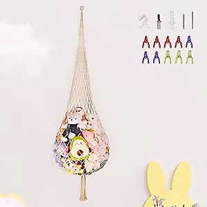 Edudif Stuffed Animal Net or Hammock, Stuffed Animal Net Hammock for Stuffed Animals Holder Macrame Stuff Animal Storage Corner Hanging Net Holder for Dormitory Bedroom Playroom Stores (Cream 1Pc)