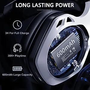 Tatybo Wireless Gaming Headset for PS4, PS5, PC - 2.4GHz Gaming Headphones with Detachable Noise Canceling Microphone, 30-Hr Battery Gaming Headsets for Laptop, Switch, Mac (White)