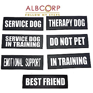 Albcorp Reflective Service Dog Patches with Hook Backing for Service Animal Vests /Harnesses Large (6 X 2) Inch