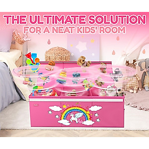 RUTIFUN Extra Large Kids Toy Storage Organizer, Collapsible Toy Baskets Storage, Large Toy Chest Basket with Lid, Unicorn Baby Toy Bins for Girls, Toy Box for Boys, w/Glow-in-the-Dark Stickers, Pink