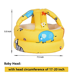 Umtiti Baby Adjustable Helmet, Lightweight and Soft, Great for Baby Learning to Walk and Crawl. Zoo,Yellow
