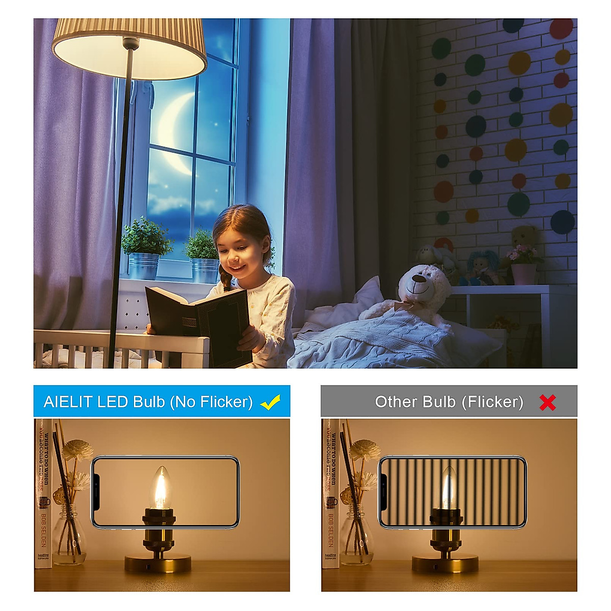 AIELIT Dimmable LED Candle Light Bulb, Vintage 2W B11 E26 LED Candelabra Bulbs 25 Watt Equivalent for Hotel Bedroom Entryway Chandelier Pendant Lights Wall Sconce Beside Lamp, Warm White 2700K, 4 Pcs