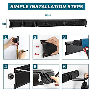 WMK Garage Tool Organizer Wall Mount, 11 PCS Garden Tool Rack with 8 Adjustable Heavy Duty Storage Hooks, Aluminum Tool Storage Racks 48 Inch, Max Load to 280lbs