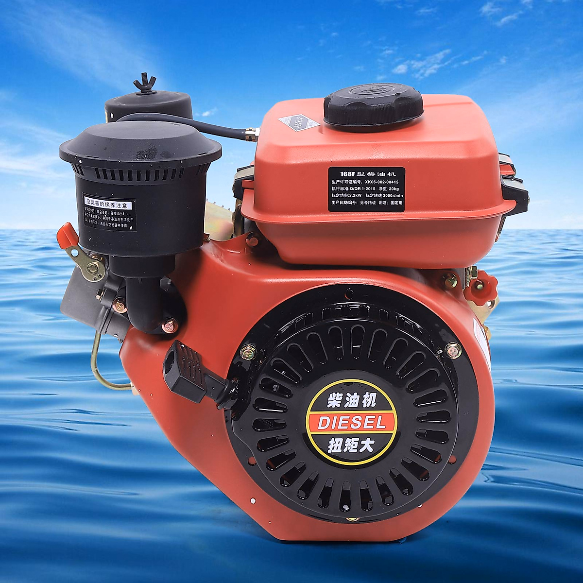 196CC 2.2KW 4 Stroke 6HP Diesel Engine, Manual Start Single Cylinder Engine, Aluminum Air-Cooled 1 Cylinder Diesel Engine for Irrigation and Drainage Machines Generator Sets