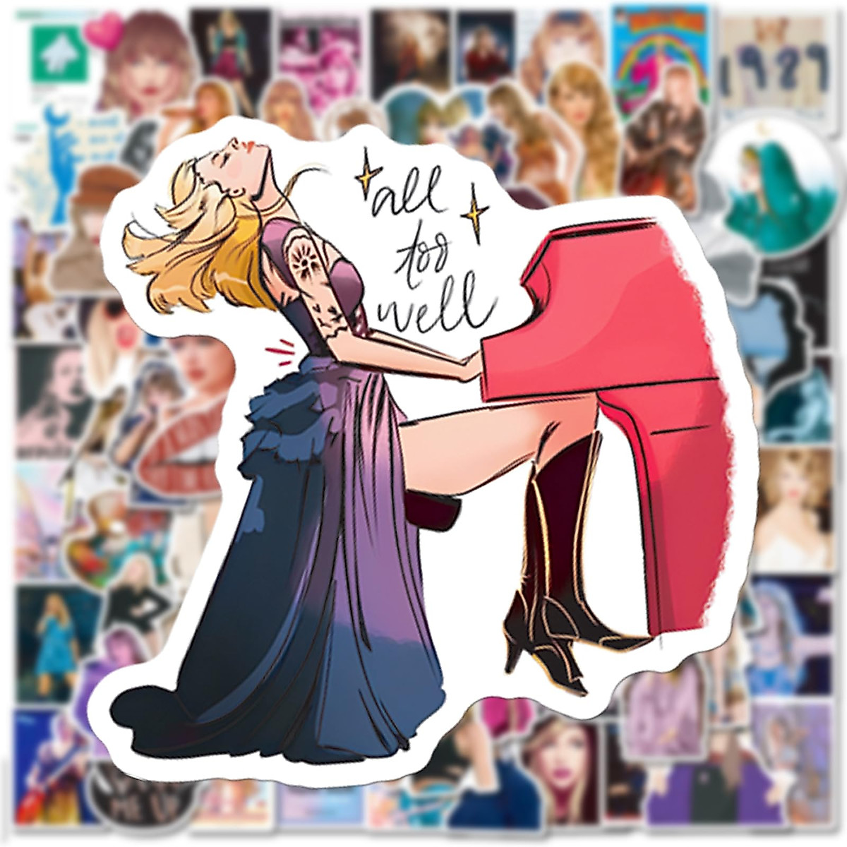 JXJMYU 100pcs Tayloris Music Sticker for Adult, Female Pop Singer Ablum Stickers for Teen Girl, Waterproof Vinyl Sticker for Water Bottle Laptop Phone Party Favors