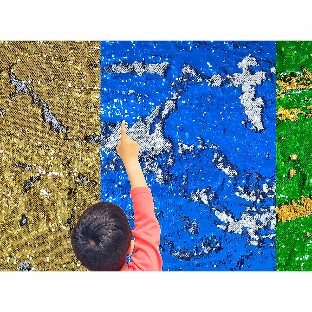 Sensory Wall Sequin Flip Fabric for Kids,0.2" Large Sequins Sensory Graffiti Fabric for Toddlers,Tactile Stimulation,Reversible Glitter Fabric (1 yd, Sapphire Blue + Silver)