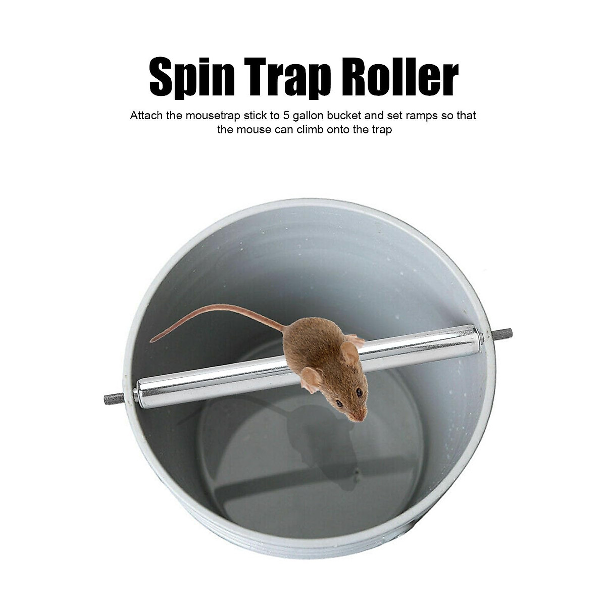Rolling Mouse Trap, 34cm Rolling Mouse Catching Device Stainless Steel Rat Traps Safe Mousetrap Catcher Stick Release Bucket Spin Roller Fit 5 Gallon Bucket for Outdoors and Indoors