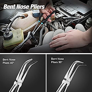 DURATECH 4 PCS Extra Long Needle Nose Pliers Set, Premium CRV Steel, 11" Long Reach Straight Pliers, 90° Bent Nose Pliers, 45°Bent Nose Pliers, Diagonal Pliers for Hard-to-Reach Narrow Spaces