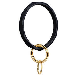 Mymazn Silicone Key Ring Bracelets Compatible with Women Wristlet Round Keychain Bangle Keyring Oversize Circle (BLack)