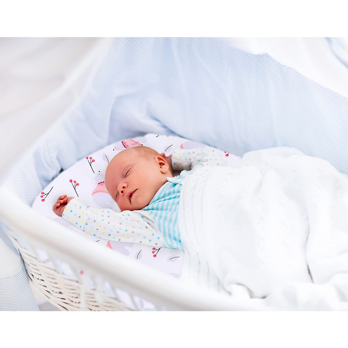 BREALIZE – Baby Bassinet Sheet, 100% Jersey Cotton – 2 Pack – 32 x 16 x 4 inches, Universal Fitted Bassinet Sheets for Baby Girls and Boys with Cloud and Bear Pattern – Color Grey and White