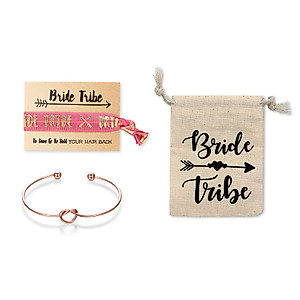Bridemaid Love Knot Bracelets set - Mookoo 9 Set Bride Tribe Hair Tie and Bracelets Bridal Shower Cuff for Girls Women (bride tribe with 9 bags)