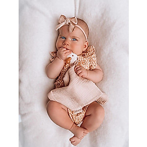 Ali+Oli Security Blanket for Baby (Pink Flowers) Pacifier Blanket Holder Made with Soft Muslin Cotton, Cuddle Blanket with Lead-Free Button Snap Closure, Pacifier Holder, Baby Blankets (15"x15")