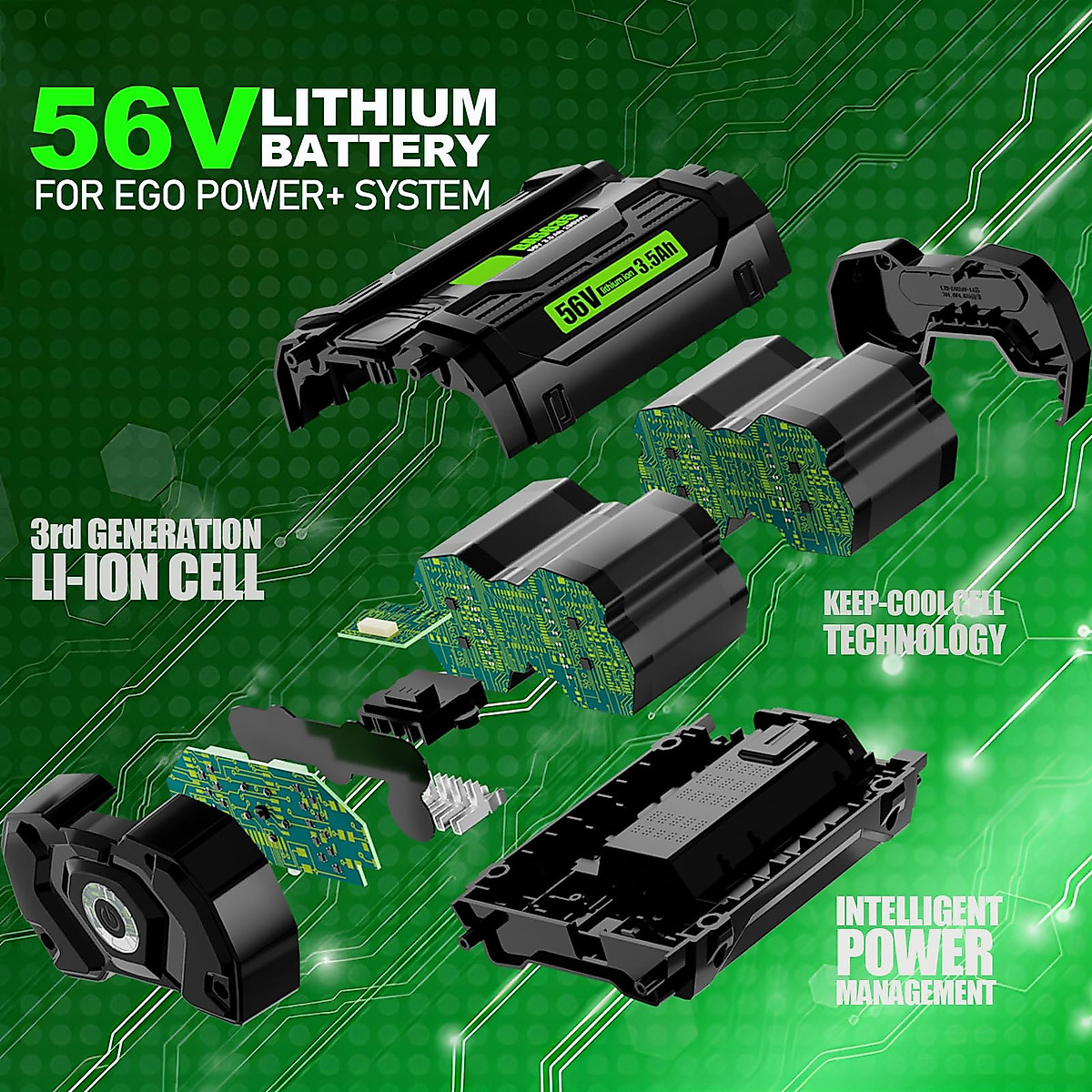 POWITEC 56V 3500mAh Replacement Battery for EGO Power+ BA1400 BA2800 BA1400T 3.5Ah Lithium Ion Battery Compatible with EGO Power+ Cordless Tool Battery Pack