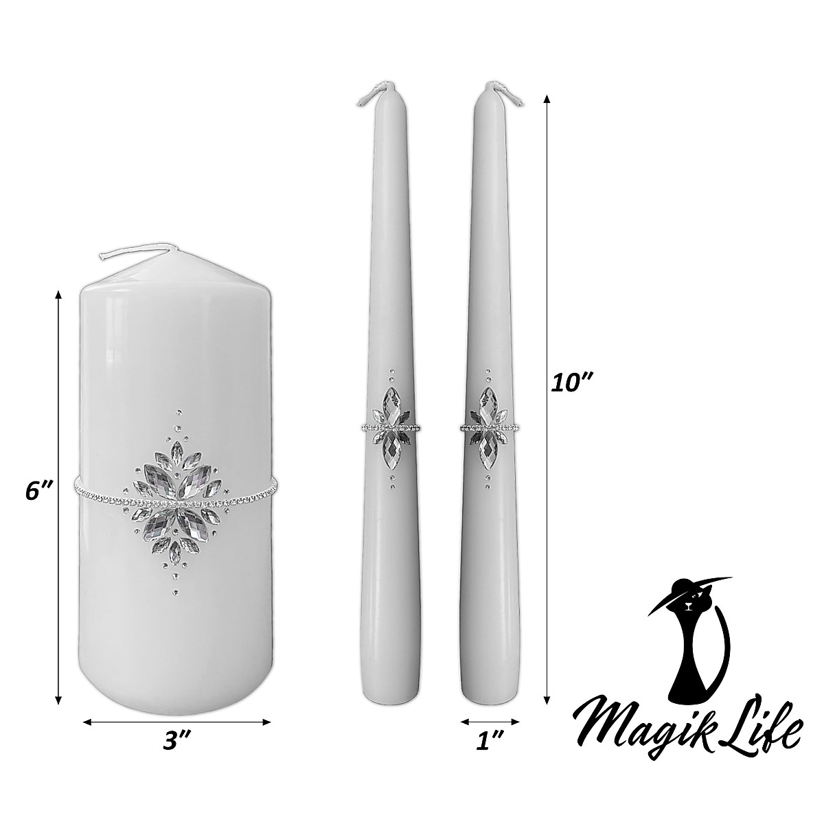 Magik Life Unity Candle Set for Wedding - Wedding Unity Set for Reception and Ceremony - Candle Sets - 6 Inch Pillar and 2 * 10 Inch Tapers