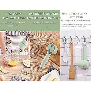 Portable Electric Cordless Handheld Mixer, 3-Speed Adjustable Lightweight USB Rechargeable Hand Mixer Stainless Steel Egg Whisk with Double Egg Sticks for Kitchen Baking and Cooking (Green)