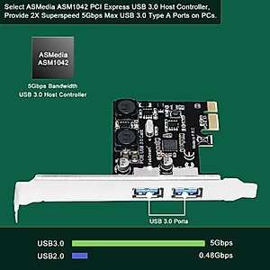 FebSmart 2-Ports Superspeed 5Gbps USB 3.0 PCI Express Expansion Card for Windows, MAC OS X and Linux Desktop PCs, Built in Self-Powered Technology, No Need Additional Power Supply (FS-U2S-Pro)
