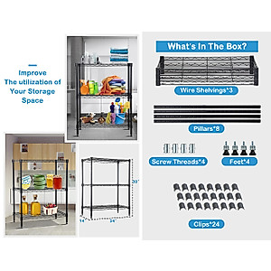 MKDLUFEI 3-Tier Wire Shelving Unit Adjustable Height 450Lb Capacity Small Metal Shelving for Storage 24"x14"x30" Metal Shelves for Kitchen, Office, Pantry, Laundry, Closet, Organizer Wire Rack