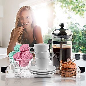 Elavain Acrylic Clear Serving Tray with Black Faux Leather Handles, Sturdy Perfume Organizer Tray, Large Tray for Ottoman Coffee Table, Countertop, Vanity, Kitchen & Living Room/ 15.75’’ x 11.8’’