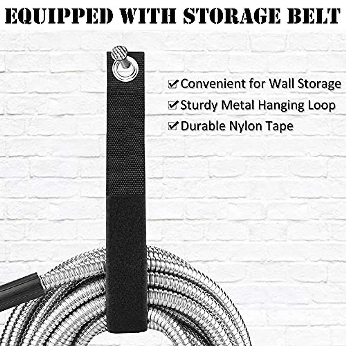 100ft Garden Hose Made by Metal with Super Tough and Soft Water Hose, Household Stainless Steel Hose, Durable Metal Hose with Adjustable Nozzle, No Kinks and Tangles, Easy to Store with Storage Strap
