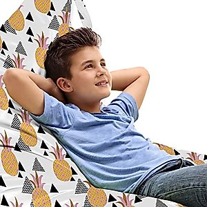 Ambesonne Pineapple Lounger Chair Bag, Modern Ananas Illustration of Exotic Tropic Colorful Fruits and Triangles, High Capacity Storage with Handle Container, Lounger Size, White Multicolor
