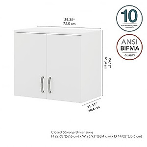 Bush Business Furniture Universal Closet Wall Cabinet with Doors and Shelves, White