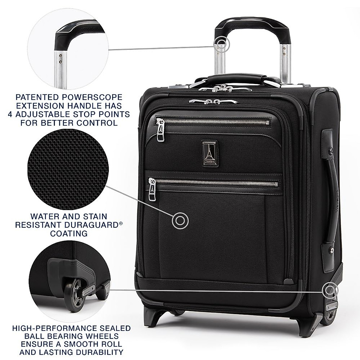 Travelpro Platinum Elite Softside Expandable Carry on Luggage, 2 Wheel Upright Regional Suitcase, USB Port, Men and Women, Shadow Black, Carry On 16-Inch