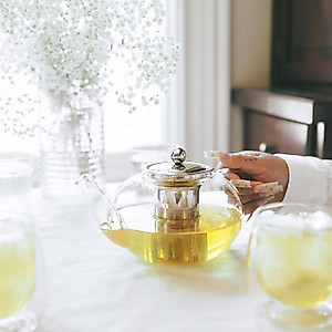 GROSCHE Joliette Glass Tea Pot with Infuser - Tea Pot Glass For Loose Tea - Clear Tea Pot - Blooming Tea Pot - Herbal Tea Pot - Borosilicate Glass Loose Leaf Brewer (1250ml, 42 fl. oz)