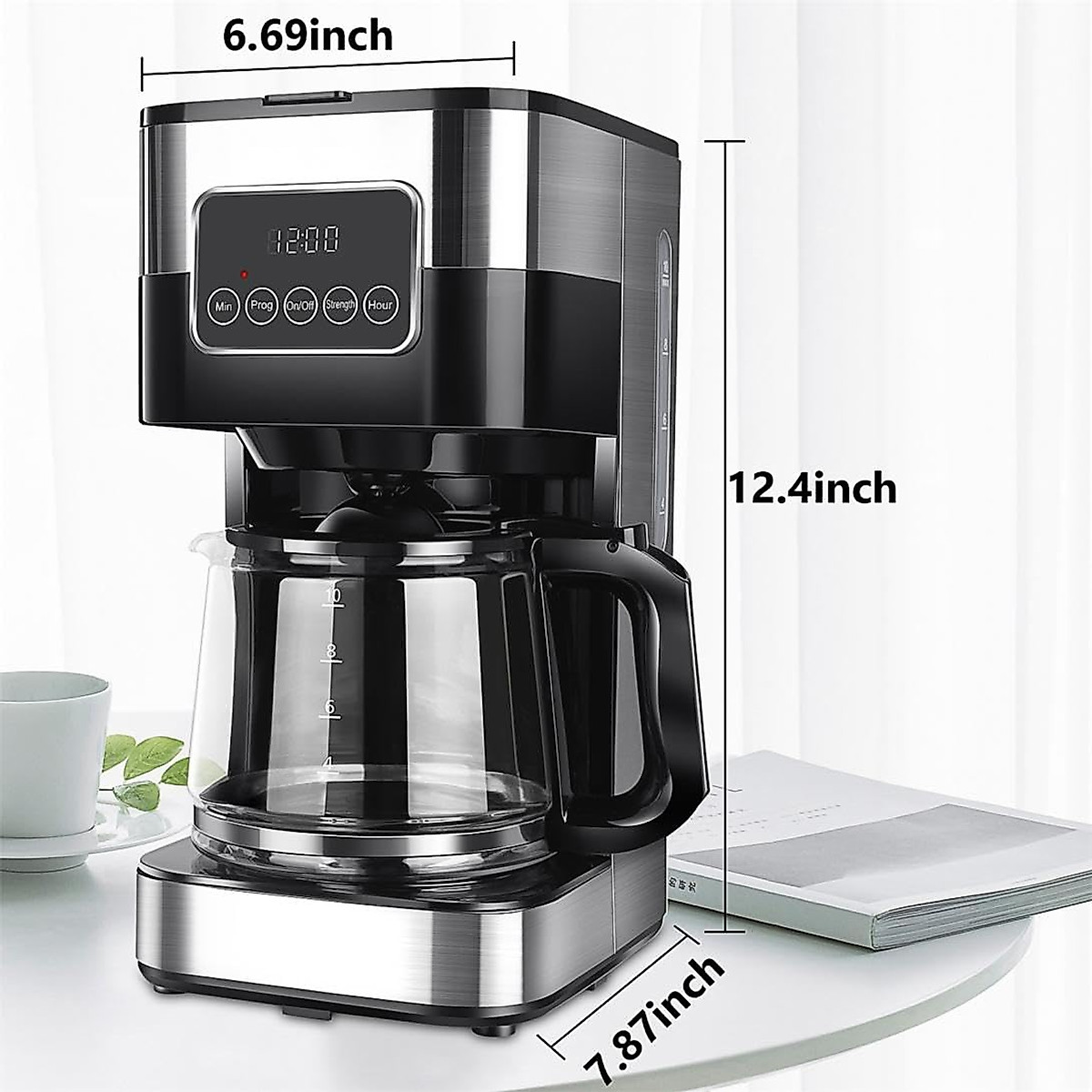 10-Cup Coffee Maker,Programmable Coffee Machine with Touch Screen,Glass Carefe,Reusable Filter,Auto Shut-Off and Pause,Regular & Strong Brew for Home and Office,Silver and Black