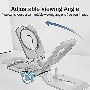 LowGeeker Stand for MagSafe Charger, Foldable Phone Stand Holder Aluminum Alloy Accessories Compatible with iPhone 13/12 Pro/ 13 Pro Max/ 12, Silver(MagSafe Charger Not Included)