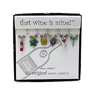 Wine Things 6-Piece Wine Glass Markers Wine Glass Charms Wine Glass Tags for Stem Glasses Wine Tasting Party, Wine Charm (Vino Colore)
