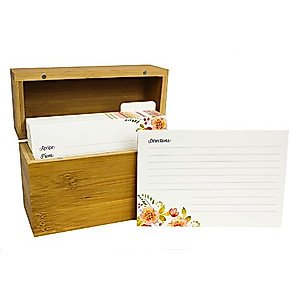 The Splendid Chef Recipe Set | Sturdy Bamboo Recipe Box with 20 Dividers and 100, 4x6 Recipe Cards