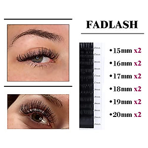 Lash Extension D Curl 15-20mm Mixed Tray Silk Classic Lash Extensions Supplies Individual Eyelash Extensions (0.20-D)