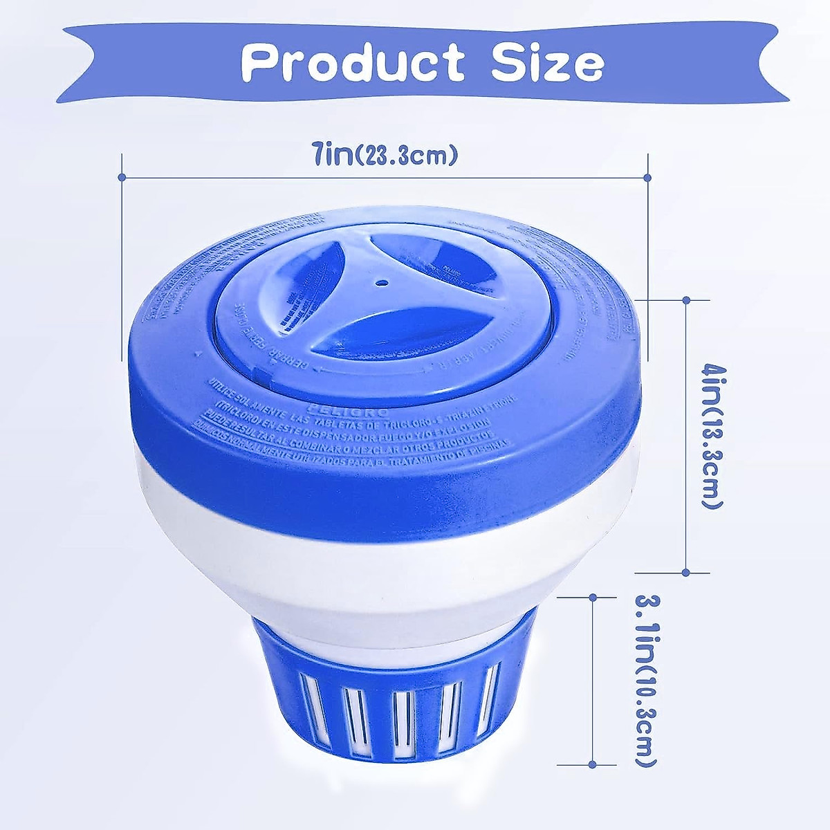 Large Floating Pool Chlorine Dispenser ，Chlorine Holder Floater with Large Capacity Fits 3 inch Tablets, Heavy-Duty Thicker Walls, Release Adjustable for Above Ground Pool, Spa（Blue