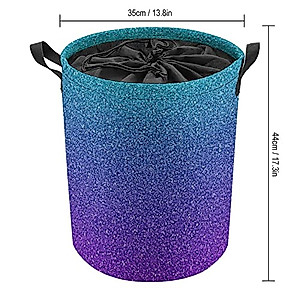 Teal Purple Glitter Laundry Basket Girls Laundry Hamper Dirty Clothes Storage Basket Gradients Blue Bling Collapsible Waterproof Toy Organizer for Kids Bedrooms Nursery