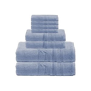 Mosobam 700 GSM Luxury Bamboo Viscose 8pc Large Oversized Bathroom Set, Allure Blue, 2 Bath Towels 30X58 2 Hand Towels 16X30 4 Face Washcloths (Wash Cloth) 13X13, Turkish Towel Sets, Quick Dry