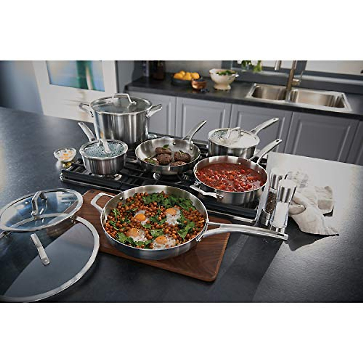 Calphalon 11-Piece Pots and Pans Set, Stainless Steel Kitchen Cookware with Stay-Cool Handles, Dishwasher Safe, Silver