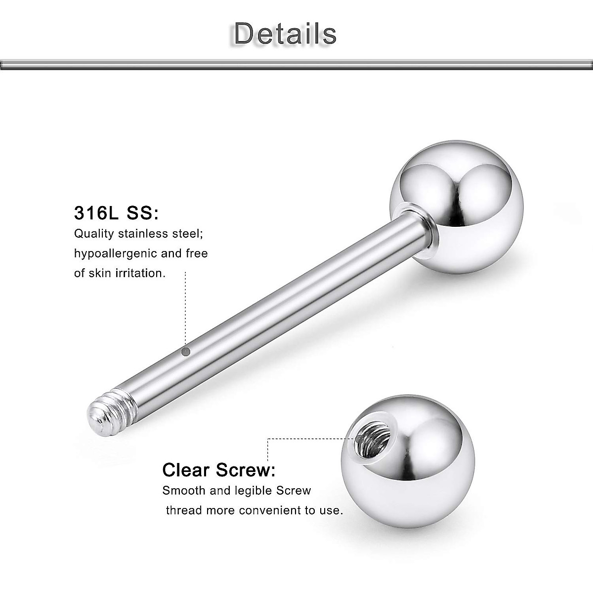 Yaalozei 16g Nipple Rings Piercing Jewelry Stainless Surgical Steel Silver Nipple Nipplerings Rings Bar Barbell Piercing Body Jewelry Rings for Women Girls Shiny CZ Round Shape