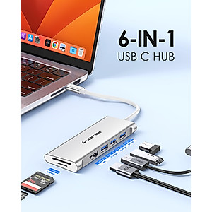 LENTION USB C Hub with 4K HDMI, 3 USB 3.0, SD/Micro SD 3.0 Card Reader, Compatible 2023-2016 MacBook Pro, New Mac Air/Surface, Chromebook, iPhone15 or More, Stable Driver Adapter (C34, Silver)