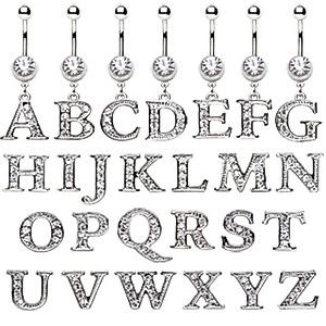 WildKlass Jewelry 316L Surgical Steel Navel Ring with Alphabet Letter Dangle (Sold Individually)