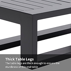 LebenLiebe Patio Side Table Aluminum Outdoor End Tables for Outside Small Rectangle Coffee Table Patio Furniture for Garden Backyard, Grey Frame